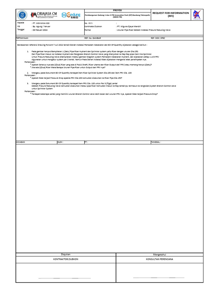 Request For Information (RFI) : Proyek | PDF