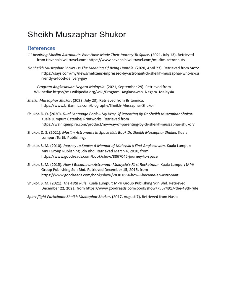 Sheikh Muszaphar Shukor | PDF