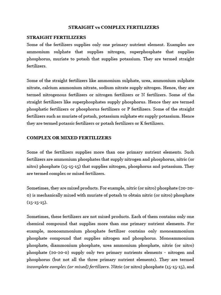 Complex and Straight Fertilizers | PDF | Fertilizer | Phosphate