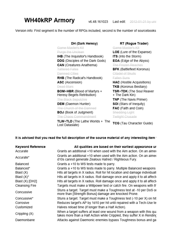 Warhammer 40k Roleplay Armory | PDF | Armour | Ammunition