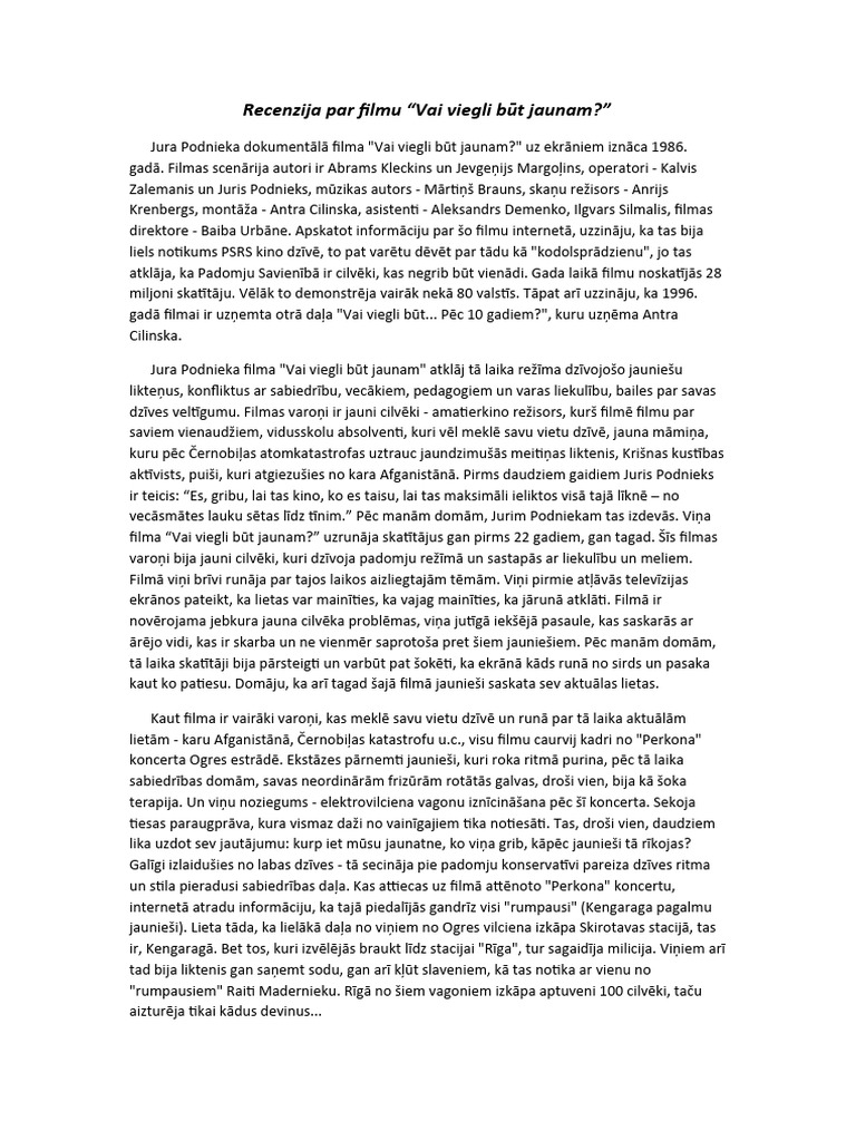 Recenzija Par Filmu "Vai Viegli Būt Jaunam?" | PDF