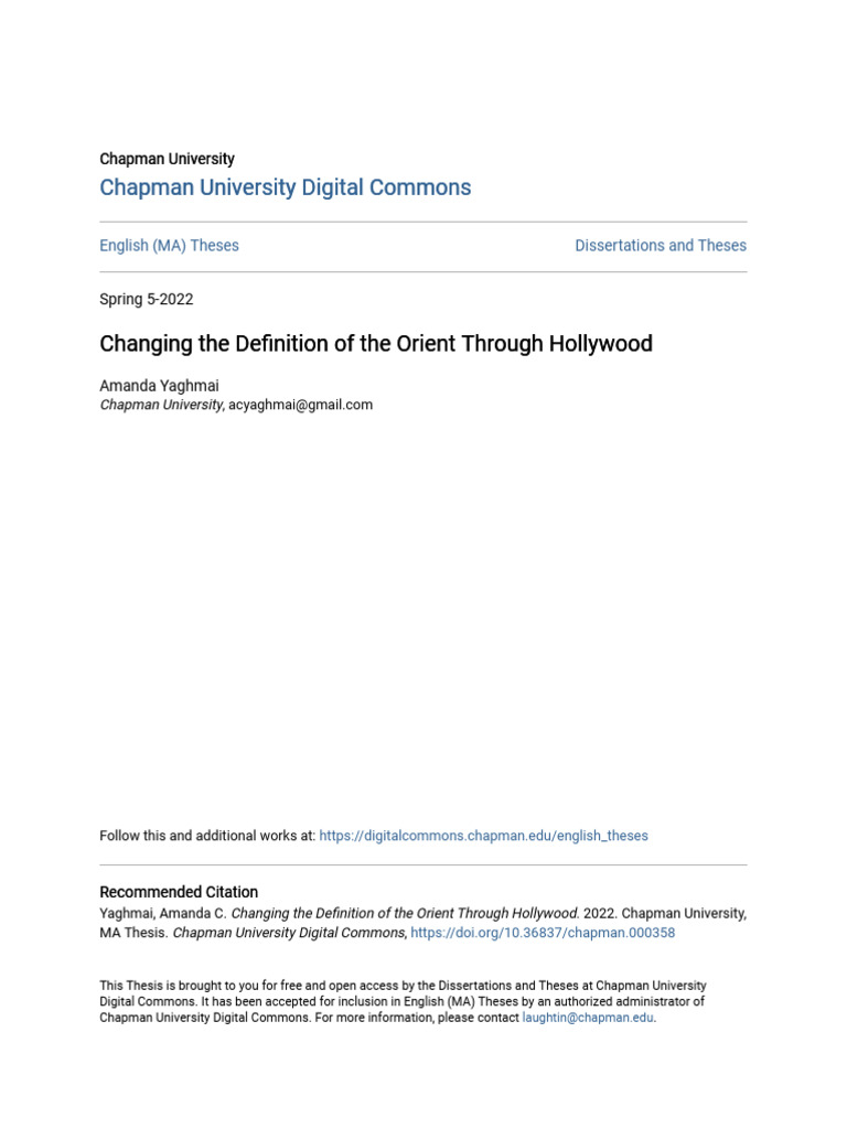 Changing The Definition of The Orient Through Hollywood | PDF | Thesis