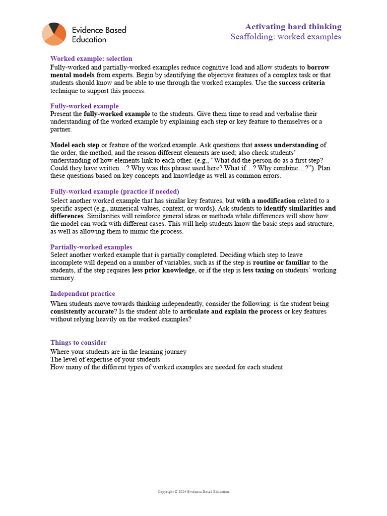 4.1 C3 Scaffolding. Worked Examples | PDF | Understanding | Knowledge