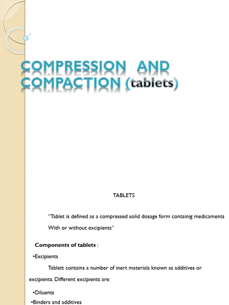 Compressionand Compaction - Tablets | PDF | Tablet (Pharmacy ...