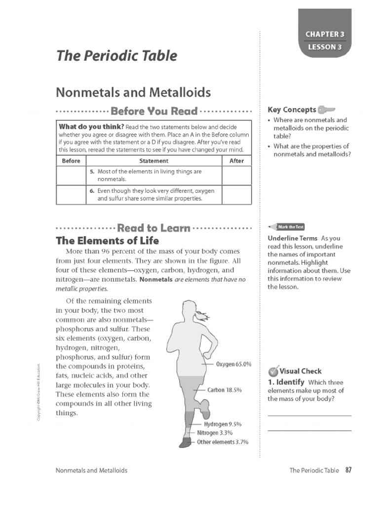 Lesson 9 Nonmetals and Metalloids 1 | PDF