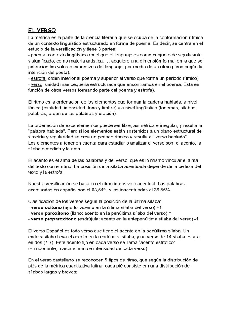 Análisis de la Métrica y Versificación | PDF | Metro (poesía) | Ritmo