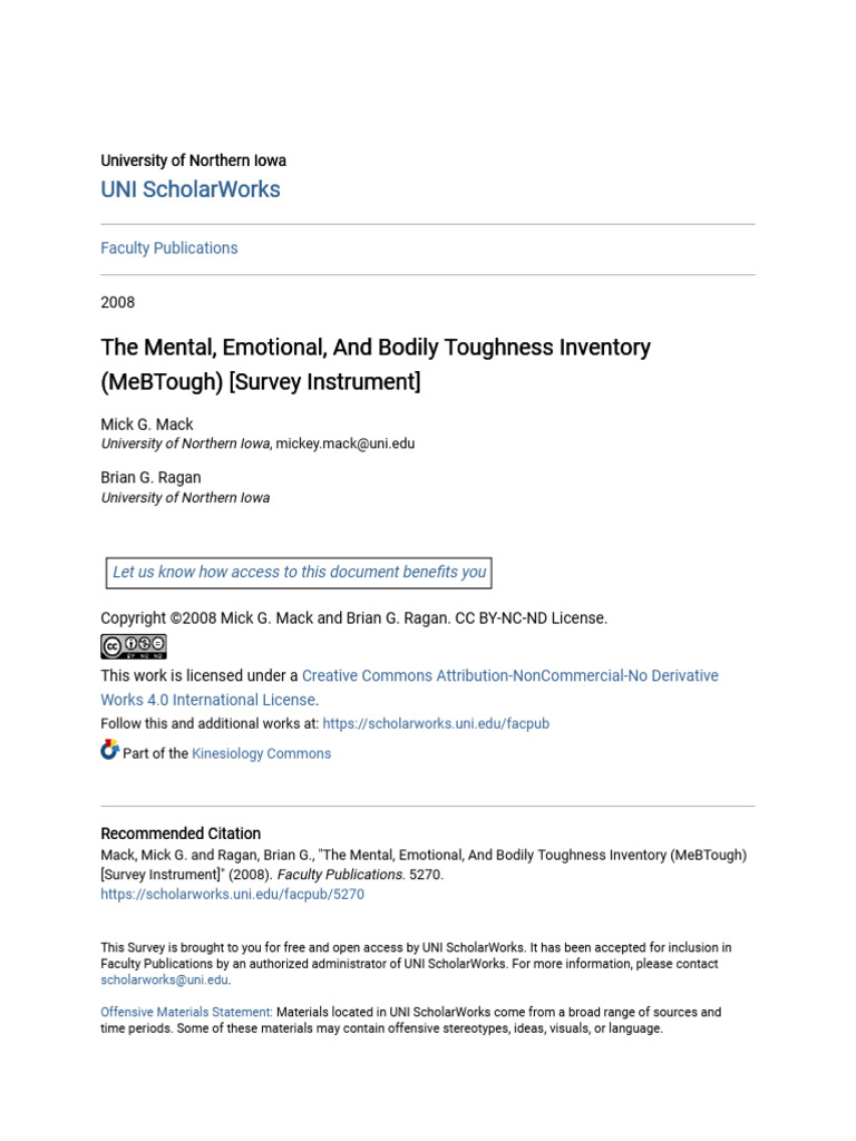 The Mental Emotional and Bodily Toughness Inventory (MeBTough) | PDF ...