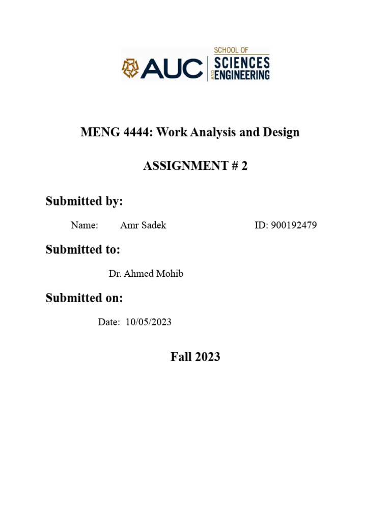 Work Analysis and Design - Assignment 2 | PDF