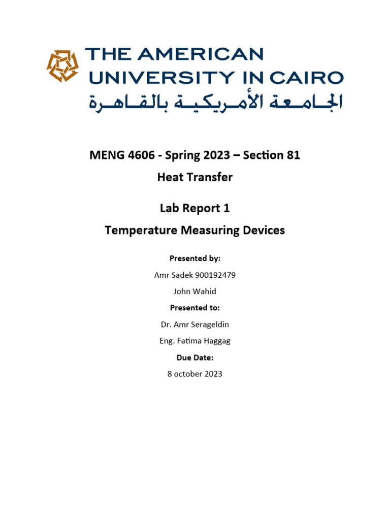 Lab Report Heat Transfer | PDF | Thermocouple | Thermometer
