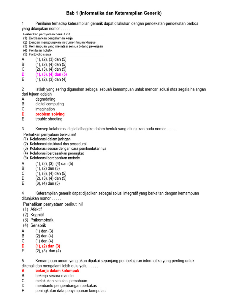 Soal Pilihan Ganda Informatika Kelas X | PDF