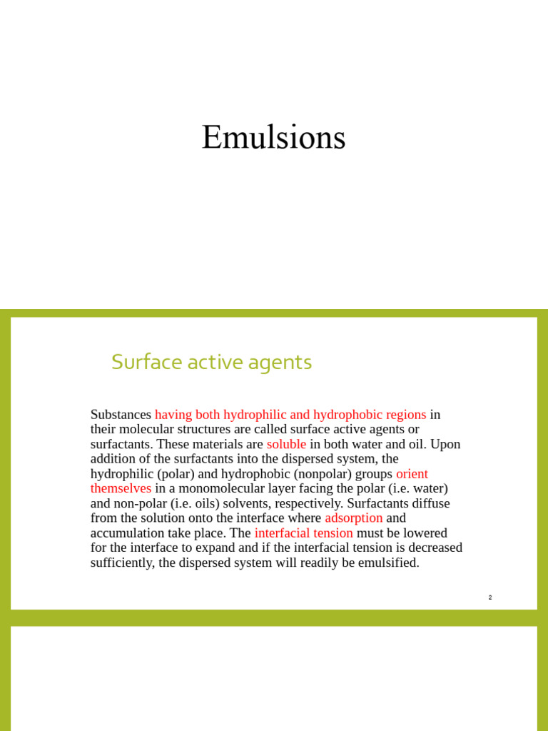 Emulsions Surfactants | PDF | Surfactant | Emulsion