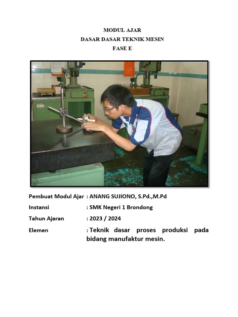 Modul Ajar Dasar Teknik Mesin Fase E | PDF