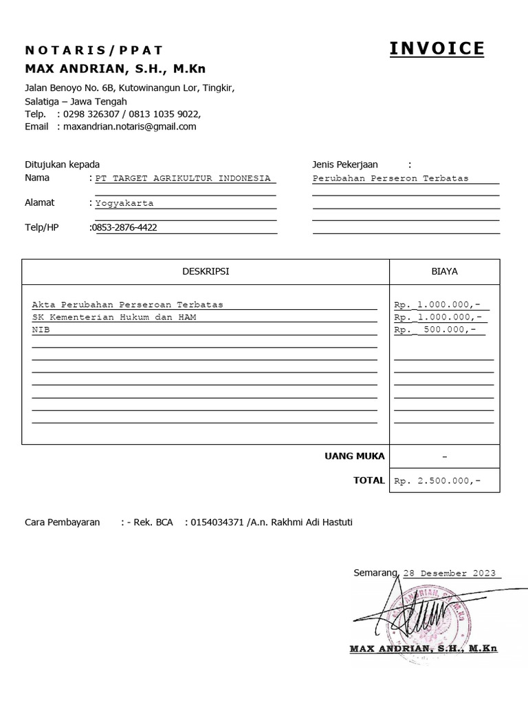 Invoice PT Target Agrikulture Indonesia | PDF