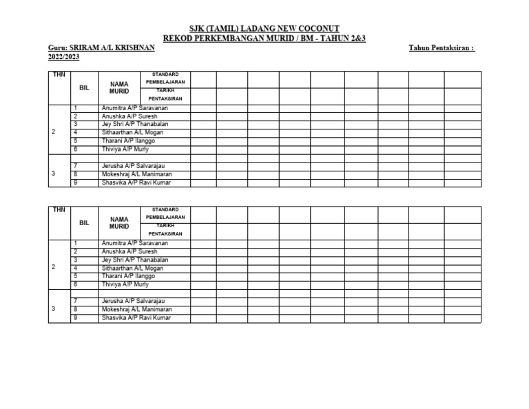 Rekod Perkembangan Murid BM Tahun 2&3 Baru | PDF