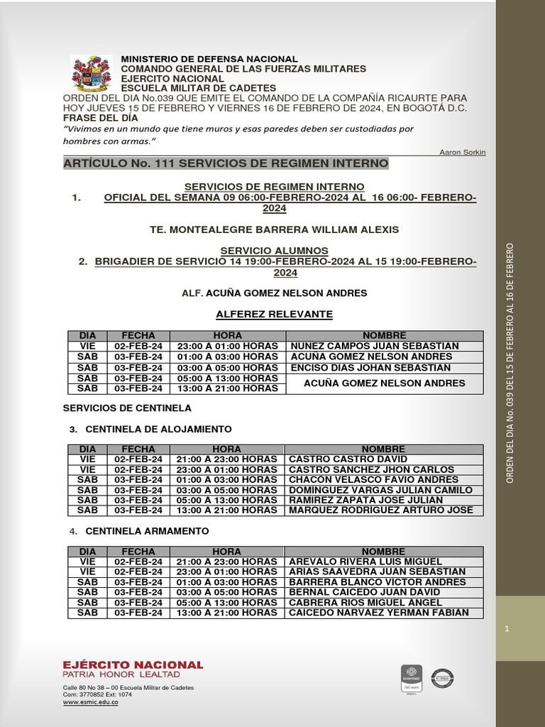 Orden Del Día #039 | PDF | Seguridad nacional | Defensa