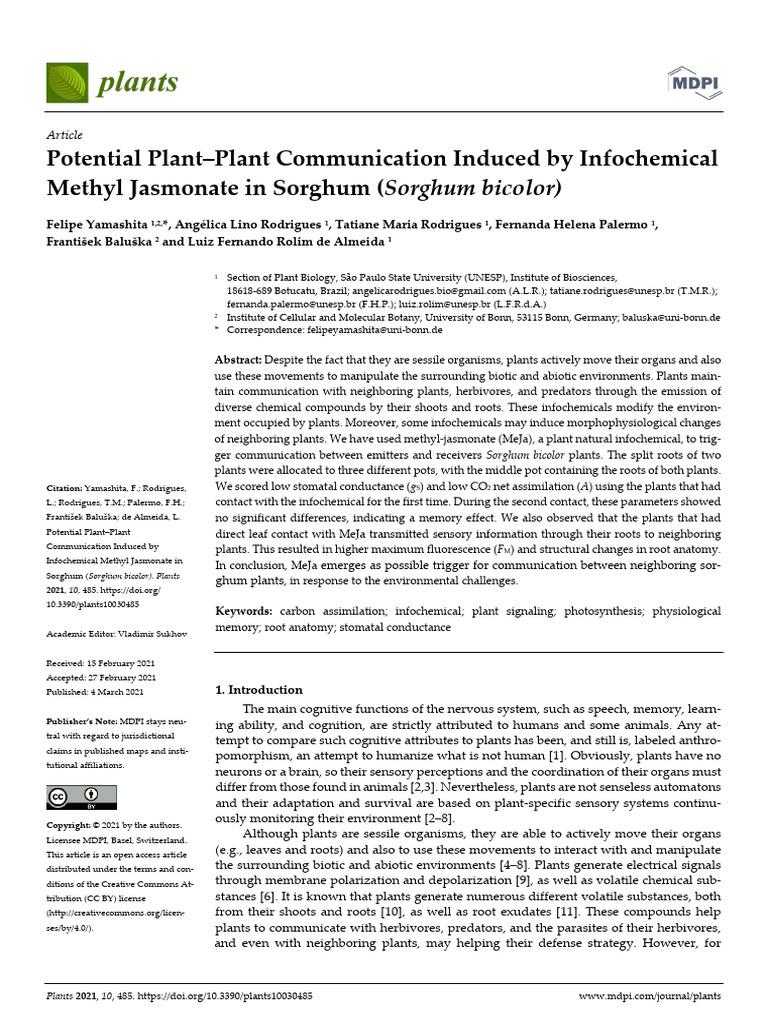 Potential Plant-Plant Communication Induced by Infochemical Methyl ...