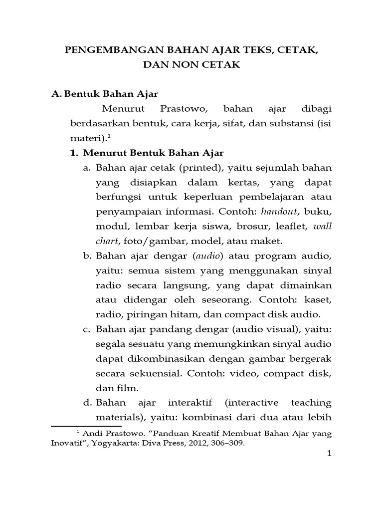 Pengembangan Bahan Ajar Teks, Cetak, Dan Non Cetak | PDF