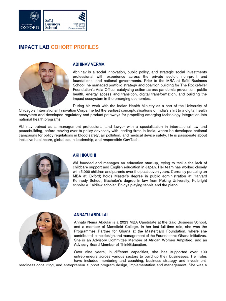 Impact Lab Cohort Profiles 2022-23 | PDF | Surgery | Social ...