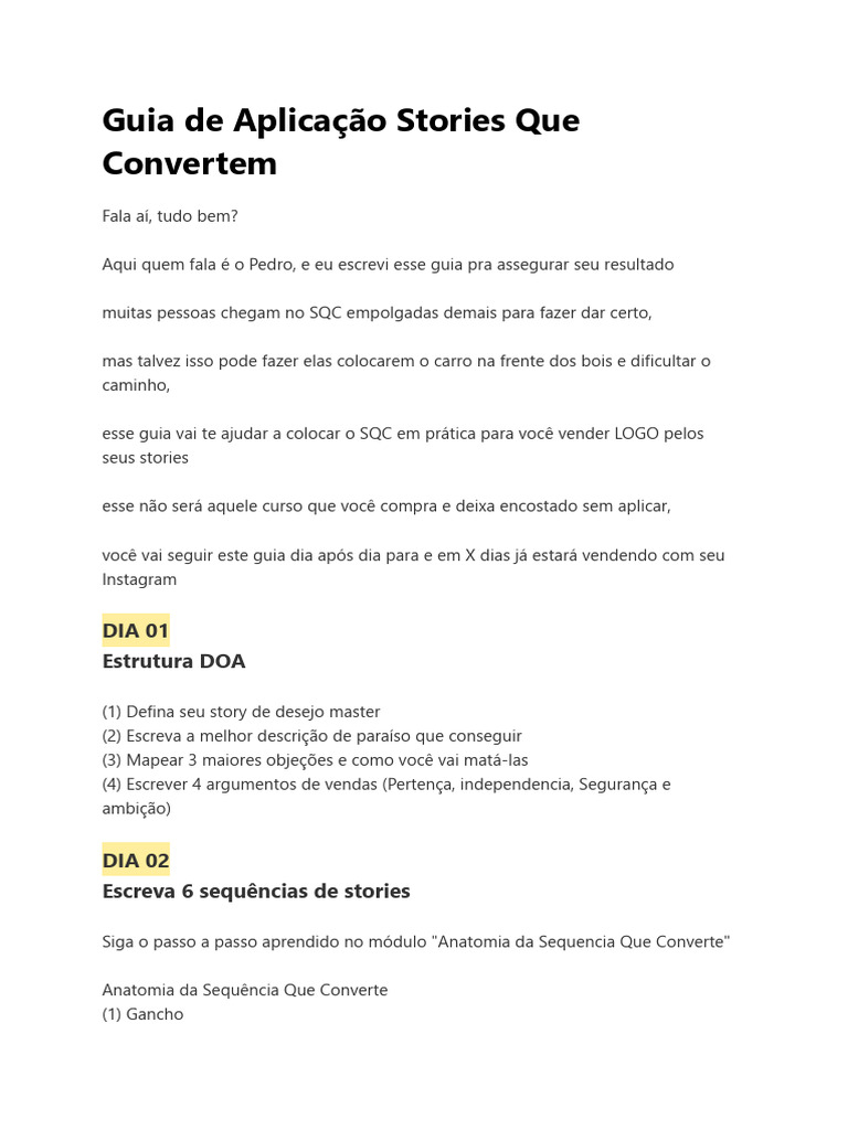 Guia de Aplicação Stories Que Convertem | PDF