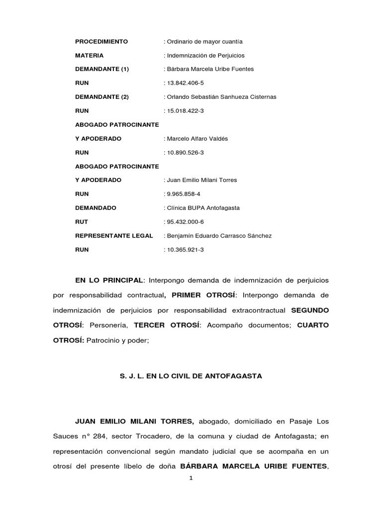 demanda negligencia medica modelo | PDF | Daños y perjuicios | Medicina