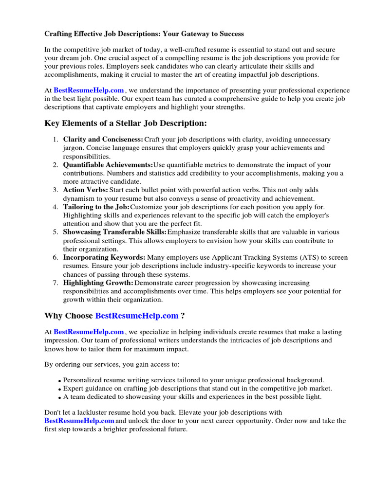 Best Resume Job Descriptions | PDF | Résumé | Http Cookie