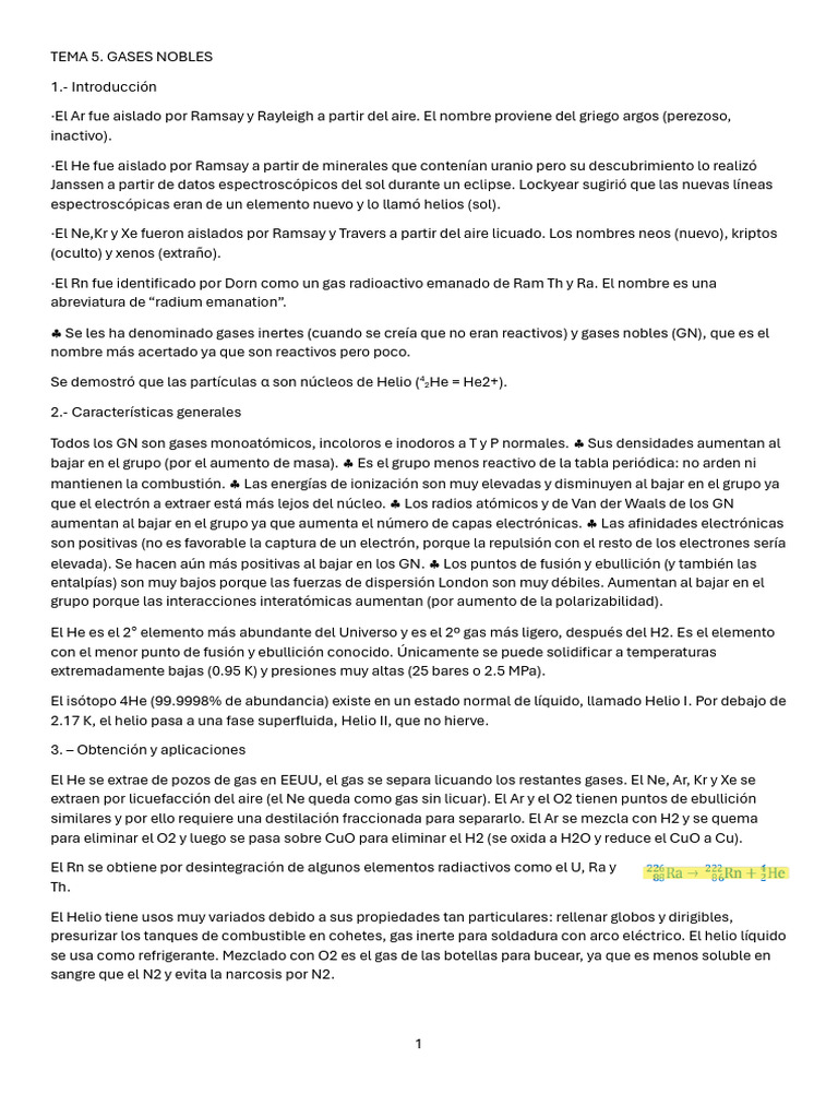 Tema 5. Gases Nobles | Descargar gratis PDF | Helio | Fases de la materia