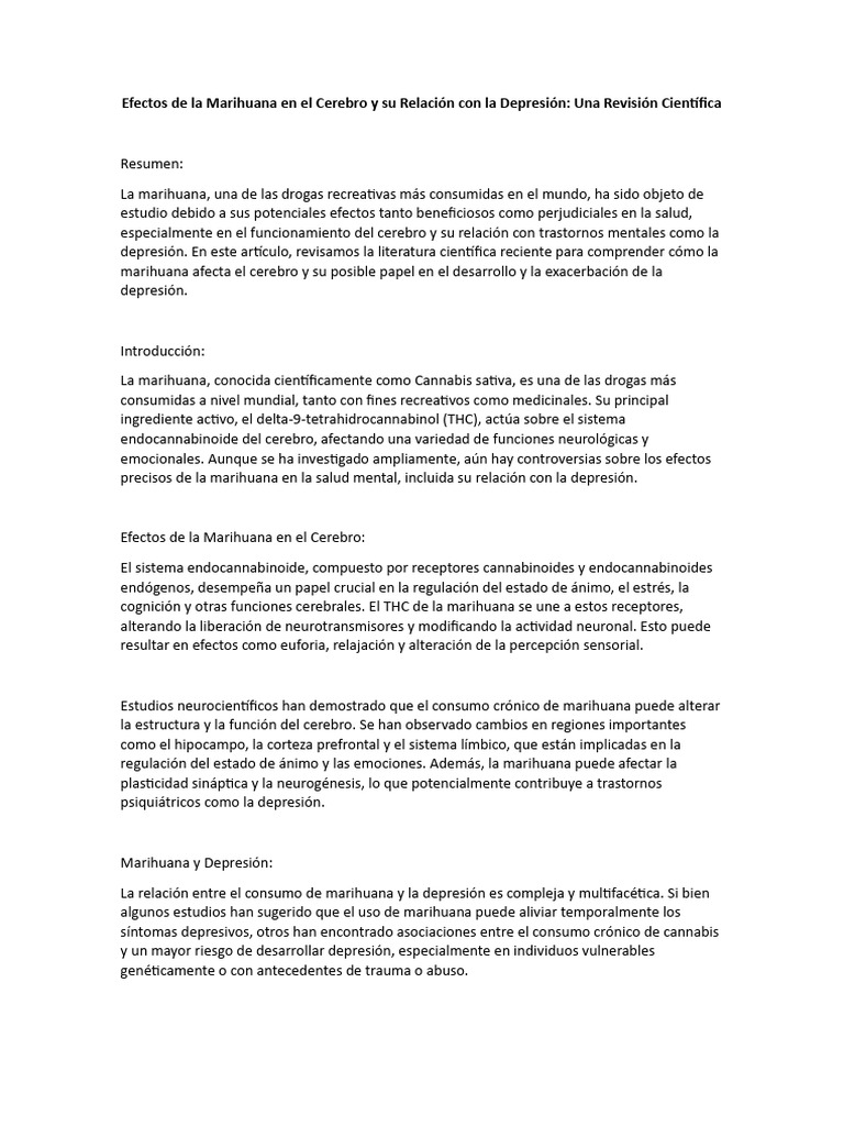 Efectos De La Marihuana En El Cerebro Y Su Relación Con La Depresión