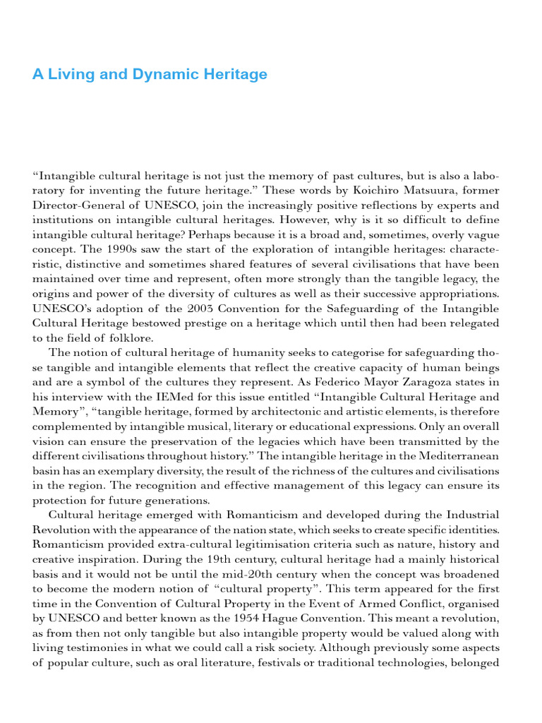 A Living and Dynamic Heritage - Intagible Cultural Heritage | PDF | Cultural Heritage