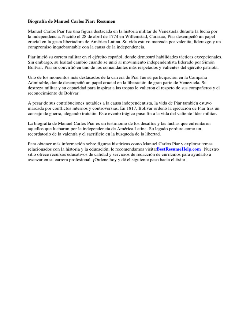 Biografia de Manuel Carlos Piar Resumen | PDF