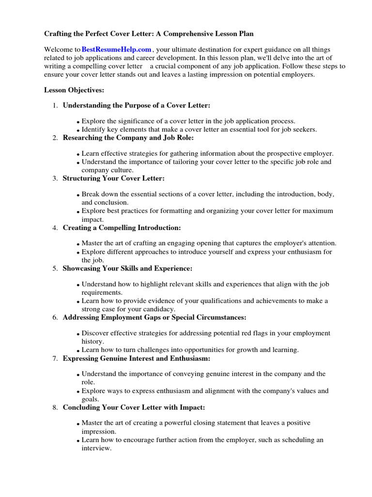 How to Write a Cover Letter Lesson Plan | PDF | Résumé | Lesson Plan How to Write a Cover Letter Lesson Plan | PDF | Résumé | Lesson Plan