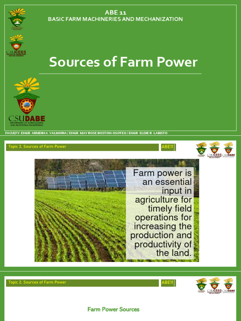 ABE11 Topic 2. Sources of Farm Power | PDF | Electric Motor | Engines