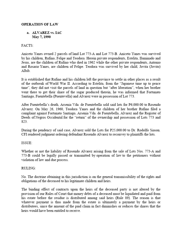 Operation of Law | PDF | Inheritance | Intestacy