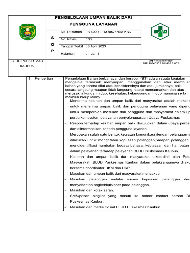 1.1.2.d Sop Pengelolaan Umpan Balik Dari Pengguna Layanan | PDF