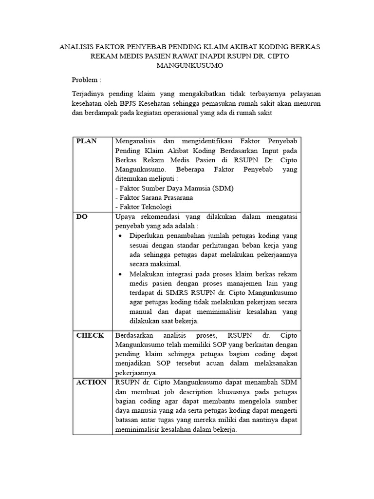 Penyebab Pending Klaim Koding Medis | PDF | Bisnis | Pengelolaan ...