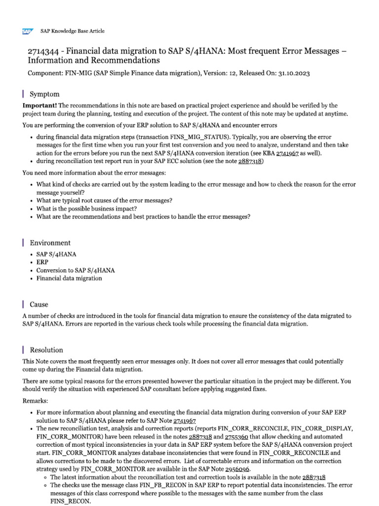 Errors Hana Sap Note | PDF