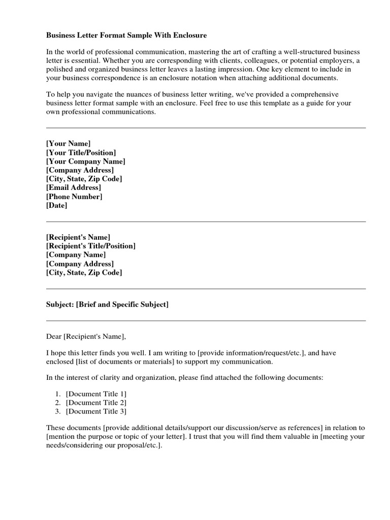 Business Letter Format Sample With Enclosure | PDF | Résumé | Communication