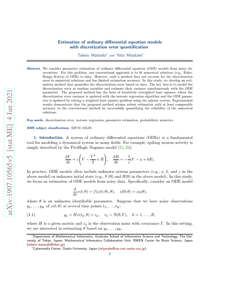 Estimation of Ordinary Differential Equation Models With Discretization Error Quantification ...