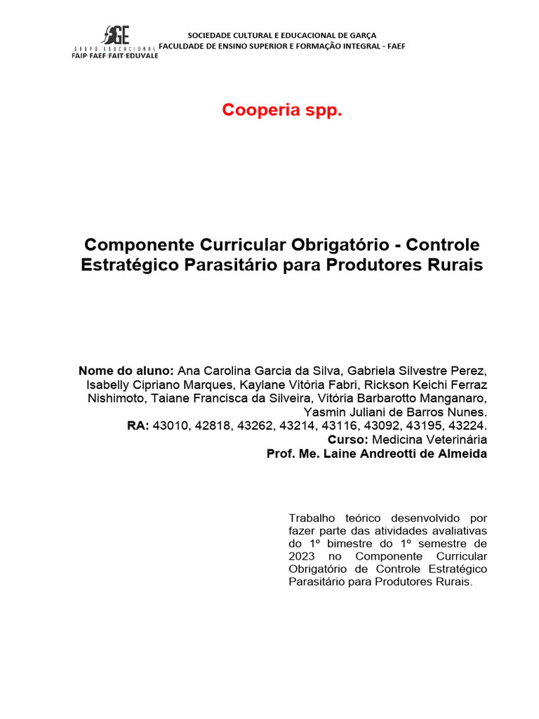 Controle de Cooperia spp. em Ruminantes | PDF