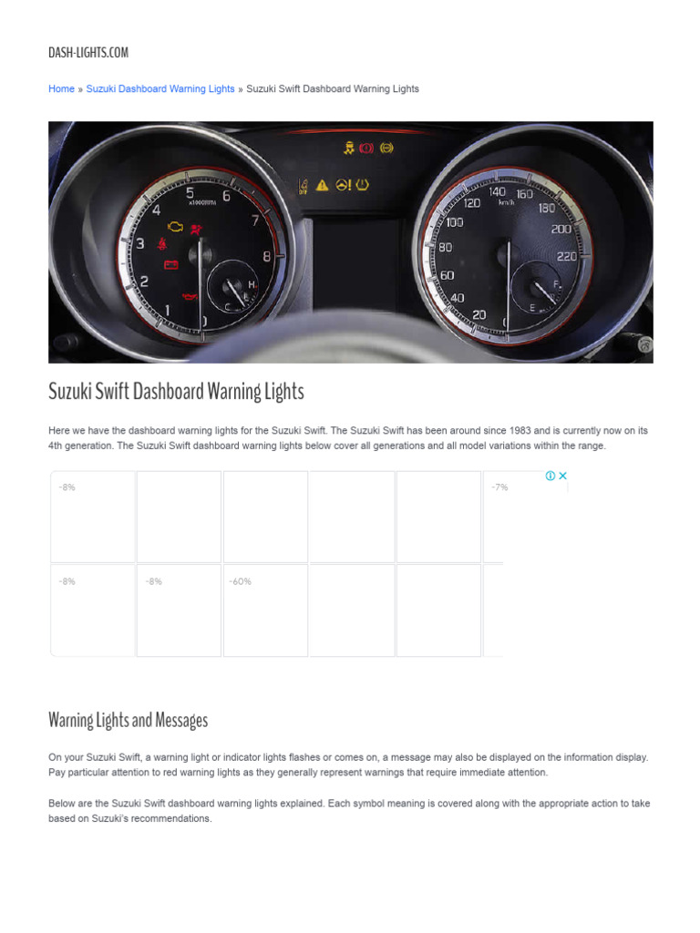 Suzuki Swift Dashboard Warning Lights | PDF | Anti Lock Braking System ...