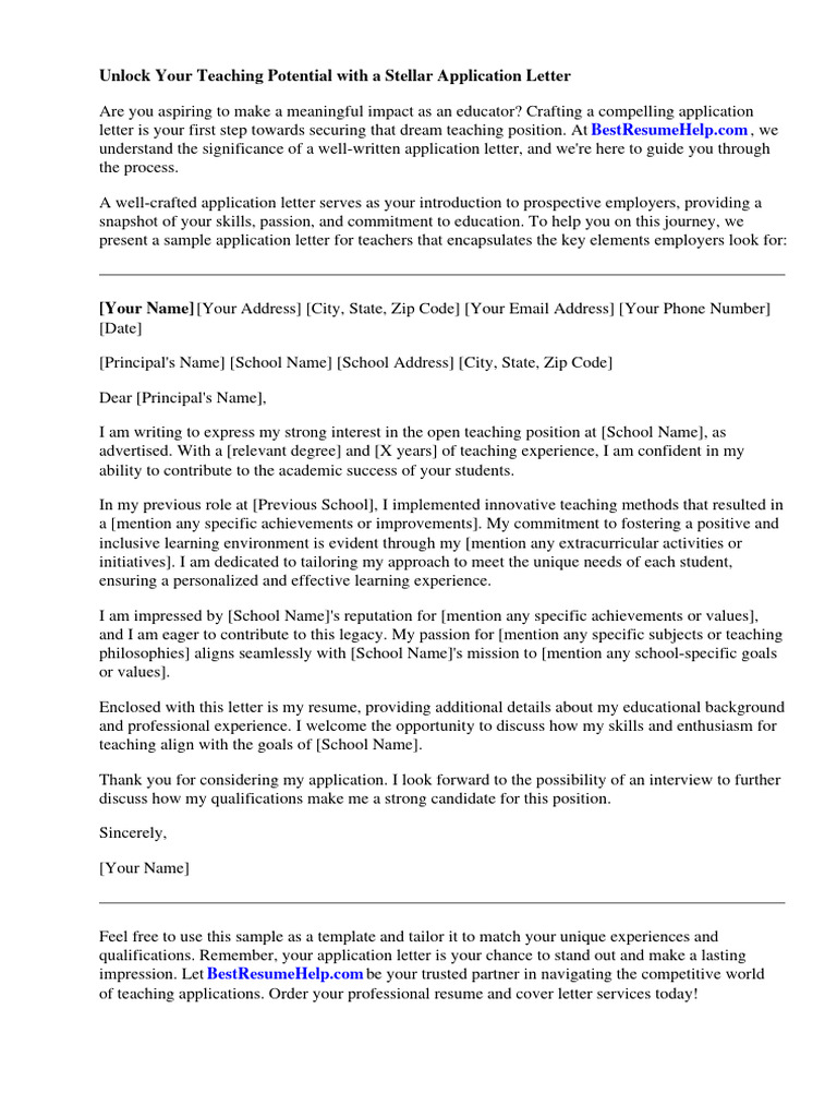 Sample Application Letter For Teacher | PDF | Résumé | Teachers