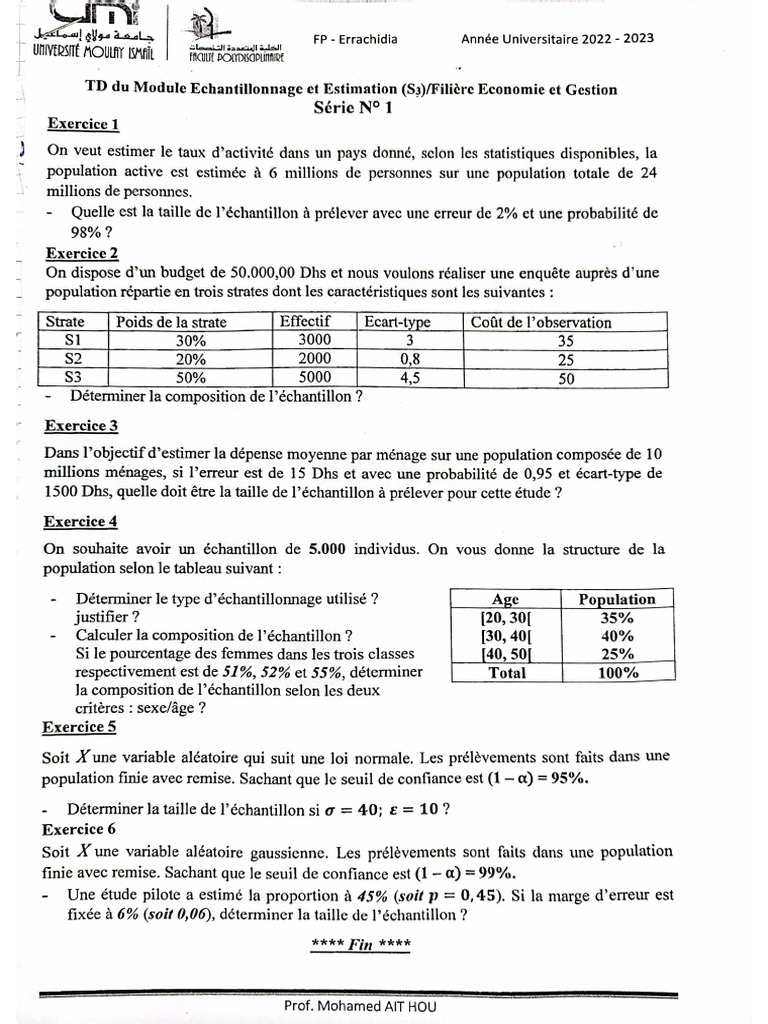 TD Et Les Solutions (Echantillonnage Et Estimation) | PDF