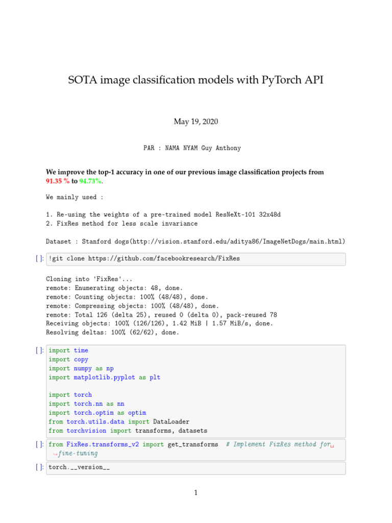 Sota Image Classification Models With Pytorch Api | PDF | Accuracy And Precision | Computer ...
