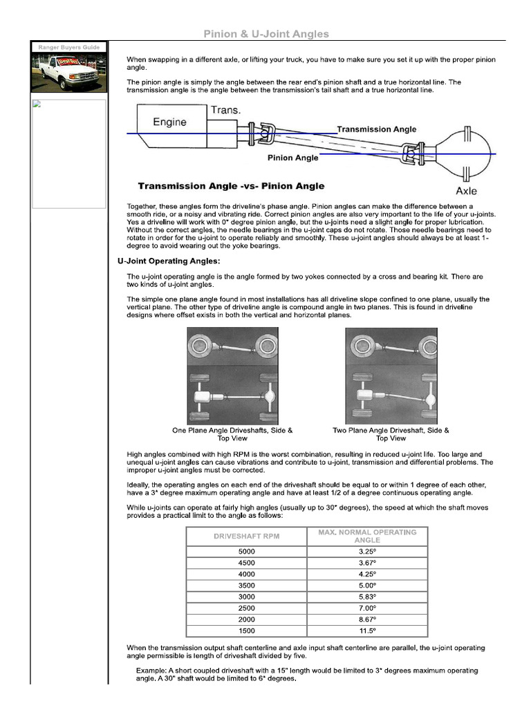 Pinion & U-Joint Angles | PDF
