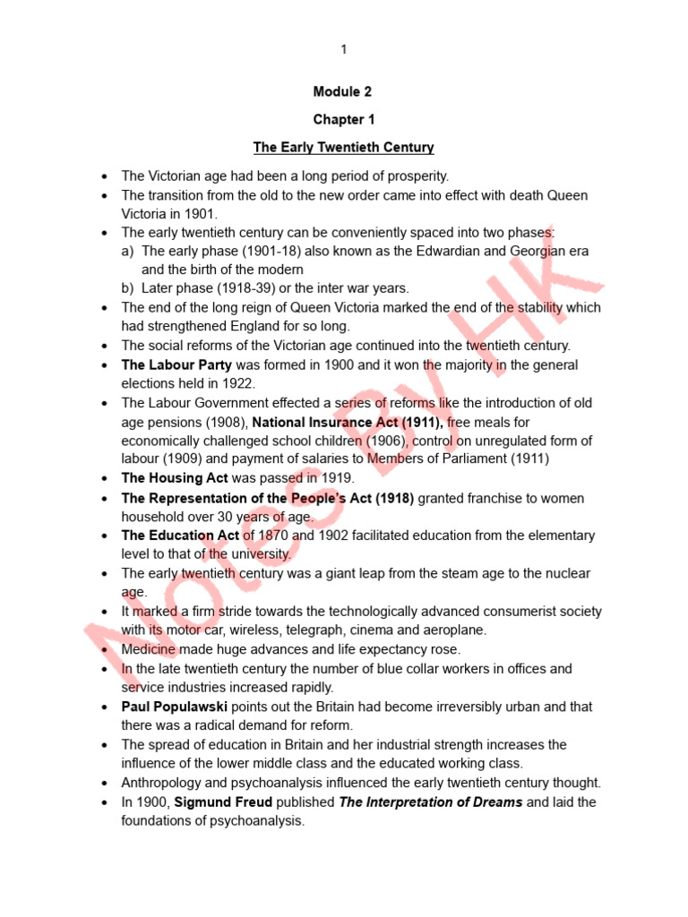HELL Sem 3 Module 2 Chapter 1 The Early Twentieth Century | PDF ...