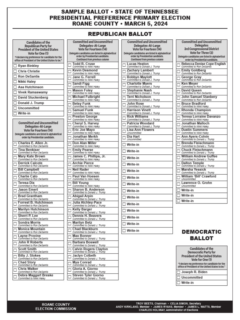 Roane County 2024 Presidential Ballot | PDF | Political Events ...