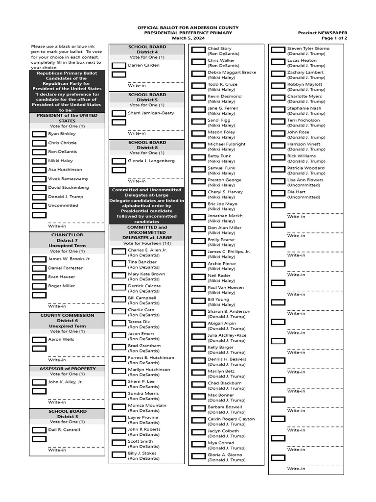 Anderson Sample Ballot | PDF | American Government | Politics Of The ...