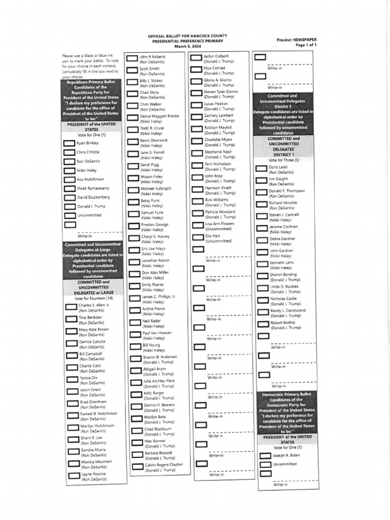 Hancock County Sample Ballot | PDF | Elections