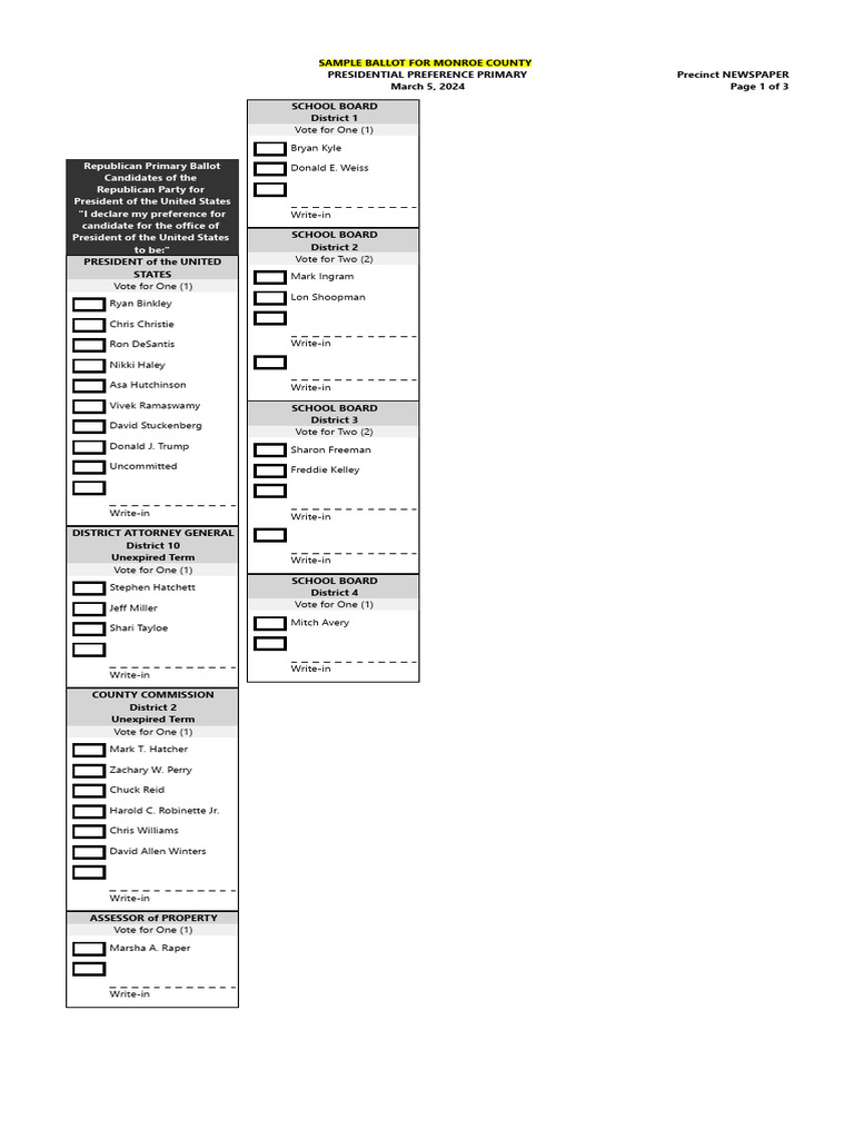 Monroe County Sample Ballot | Download Free PDF | Accountability ...