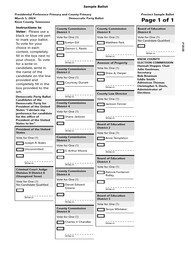 Knox County Dem Sample Ballot | PDF