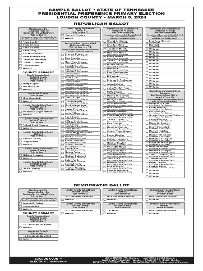 Loudon County Sample Ballot | PDF | Group Decision Making | Government